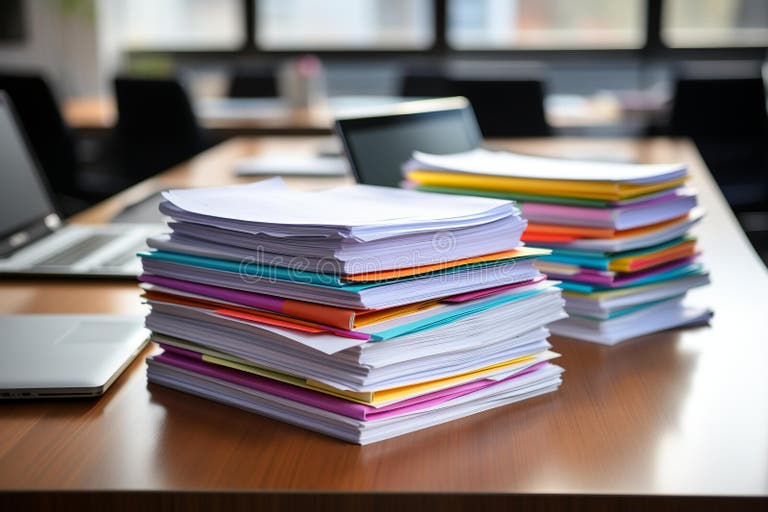 A Close-up of a Stack of Paper and Pens on a Desk, with a Computer ...