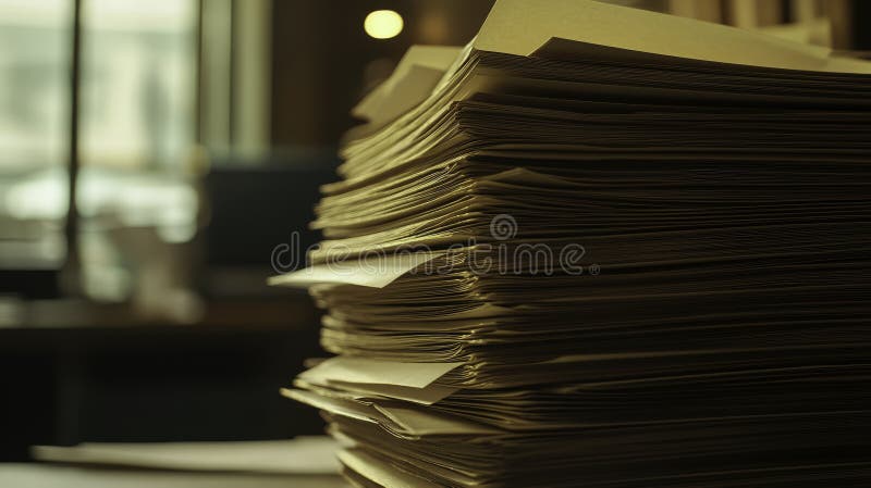 Close-up of a Stack of Paperwork in an Office Stock Illustration ...