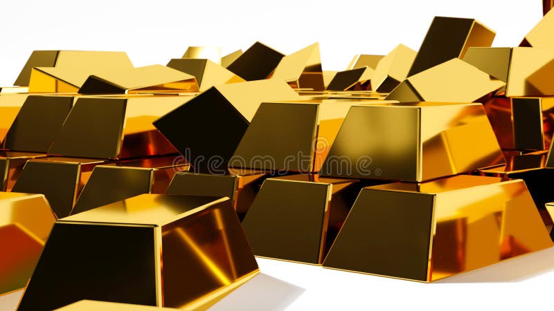 Stack Pile of Gold Bar Scattered, 3d Rendering Stock Illustration ...