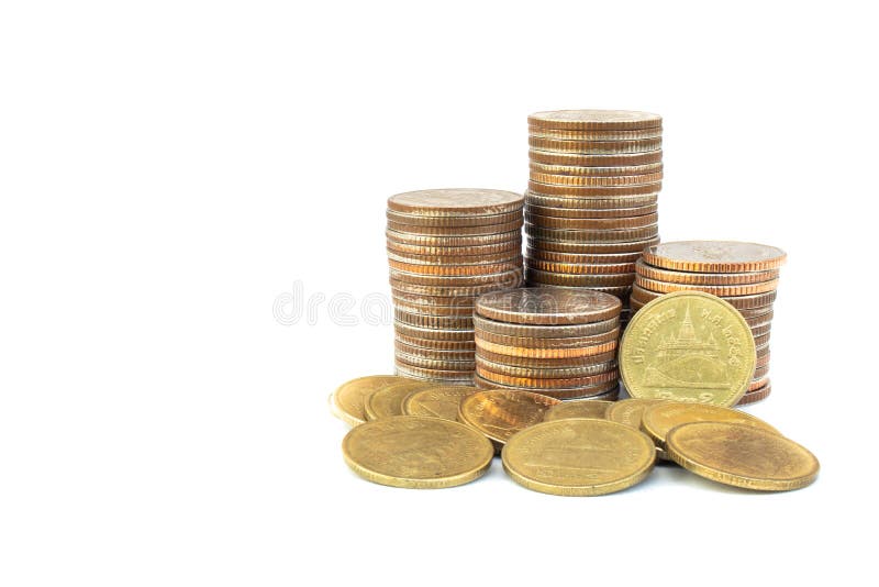 Stack or Pile Old Golden and Silver Coins Isolated on White Background ...