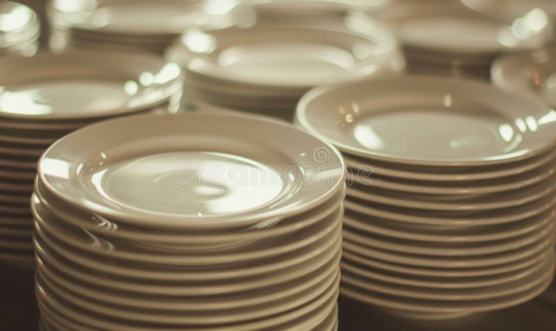 Close Up of a Stack of Porcelain Plates in a Restaurant Stock Image ...