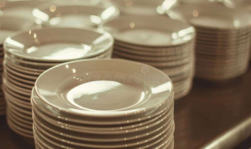 Close Up of a Stack of Porcelain Plates in a Restaurant Stock Photo ...