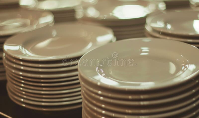Close Up of a Stack of Porcelain Plates in a Restaurant Stock Photo ...