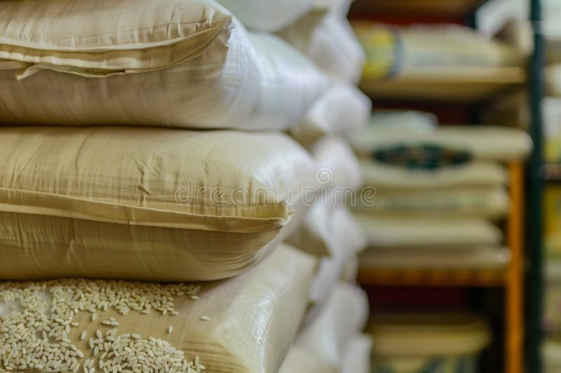 Close Up of a Stack of Rice Bags in Pantry Stock Image - Image of food ...