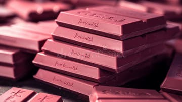 A Close-up of a Stack of Ruby Chocolate Bars, Each One Detailed in ...