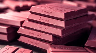 A Close-up of a Stack of Ruby Chocolate Bars, Each One Detailed in ...
