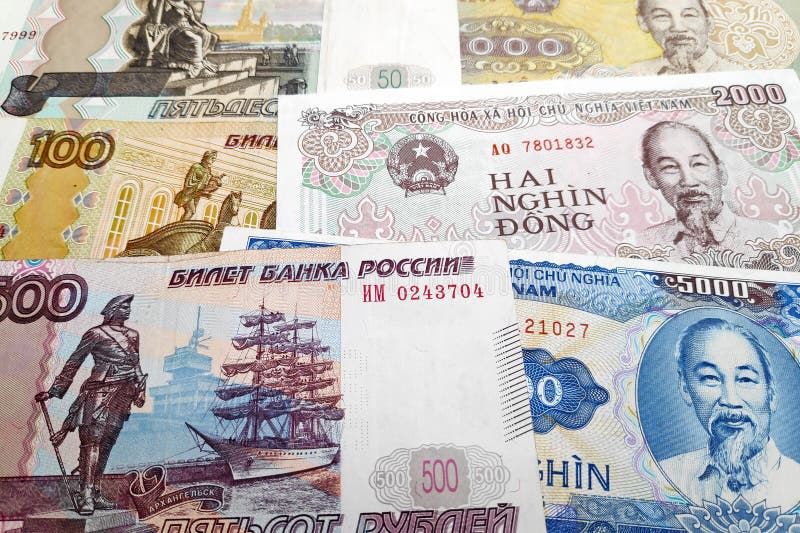 Stack of Russian Ruble and Vietnamese Stock Photo - Image of business ...