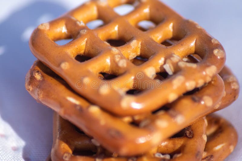 Close-Up of Stack of Salted Pretzel Squares in Warm Daylight Stock ...