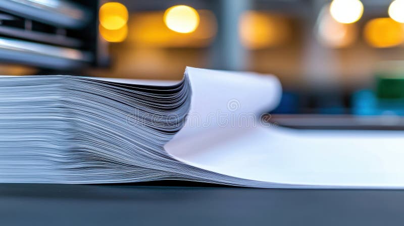 Close Up of a Stack Sheets Blank Paper a Being Produced by a Offset ...