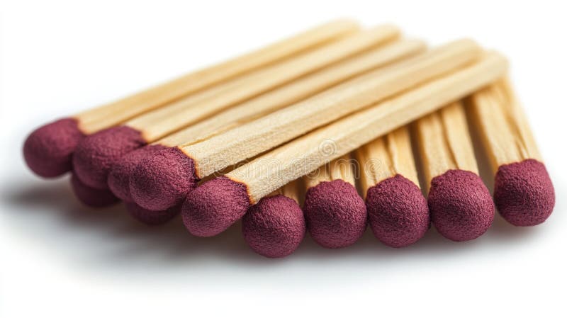 Close-up of a Stack of Ten Wooden Matches with Maroon Heads, Isolated ...