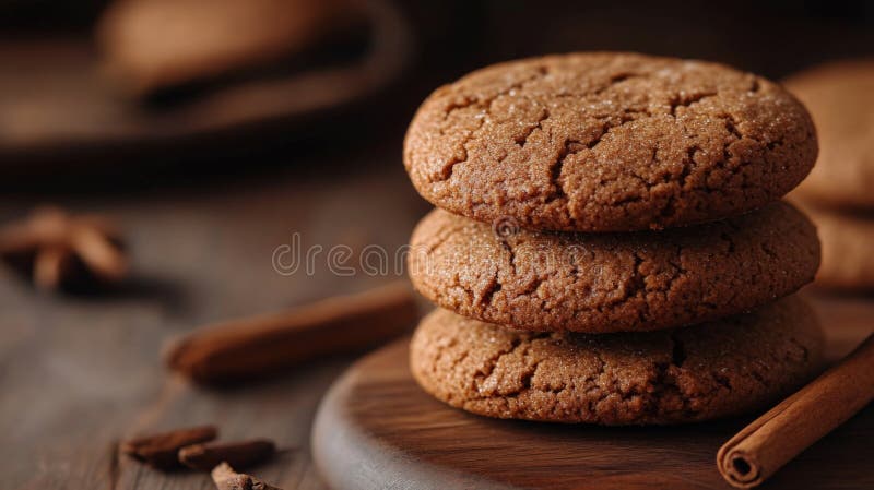 Close-up of a Stack of Three Gingerbread Cookies on a Wooden Board ...