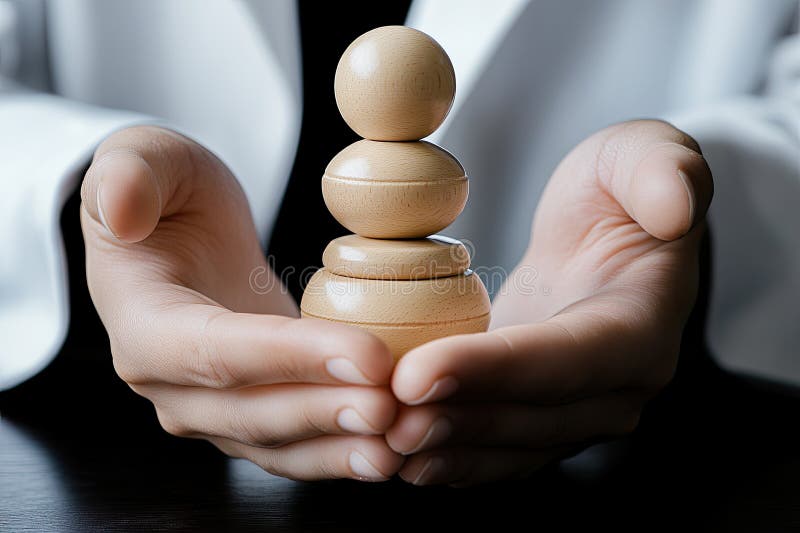 Wooden Stacked Balls Held in Hands Stock Illustration - Illustration of ...