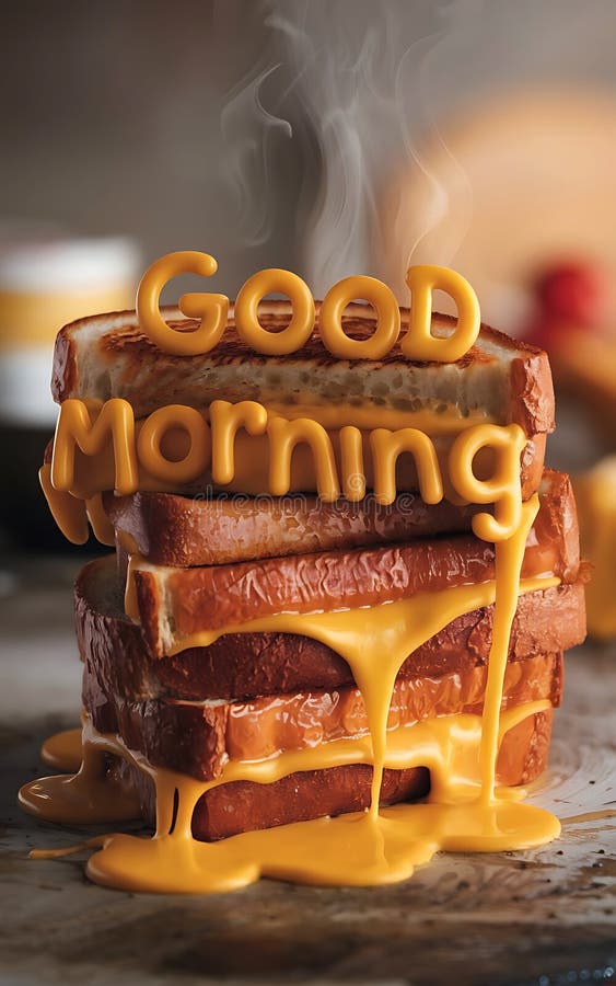 Melted Cheese Toast Stacked High, Saying "Good Morning Stock ...