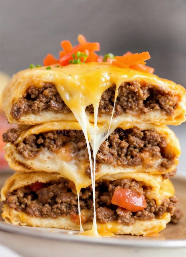 Cheesy Beef Stuffed Biscuits: a Delicious Stack of Comfort Food Stock ...