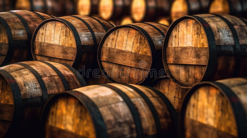 Close-up of a Stack of Whisky Barrels. Generative AI Stock Illustration ...