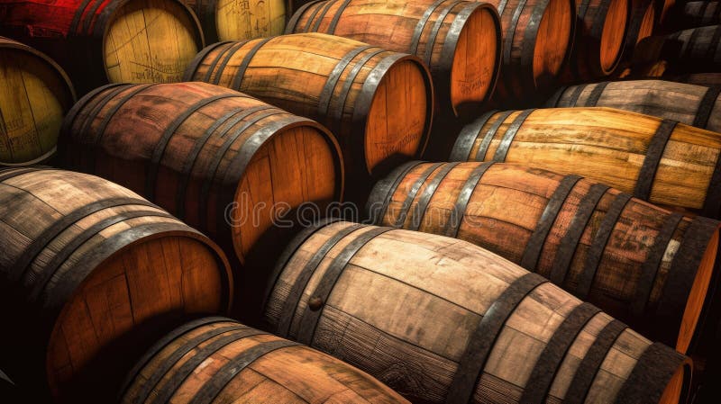 Close-up of a Stack of Whisky Barrels. Generative AI Stock Illustration ...