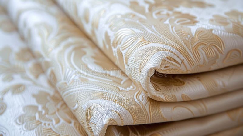 A Close Up of a Stack of White and Gold Fabric, AI Stock Illustration ...