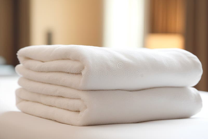 Close Up of a Stack of White Towels in a Hotel Room. Stock Illustration ...