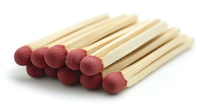 Close-up of a Stack of Wooden Matches with Red Tips on a White ...