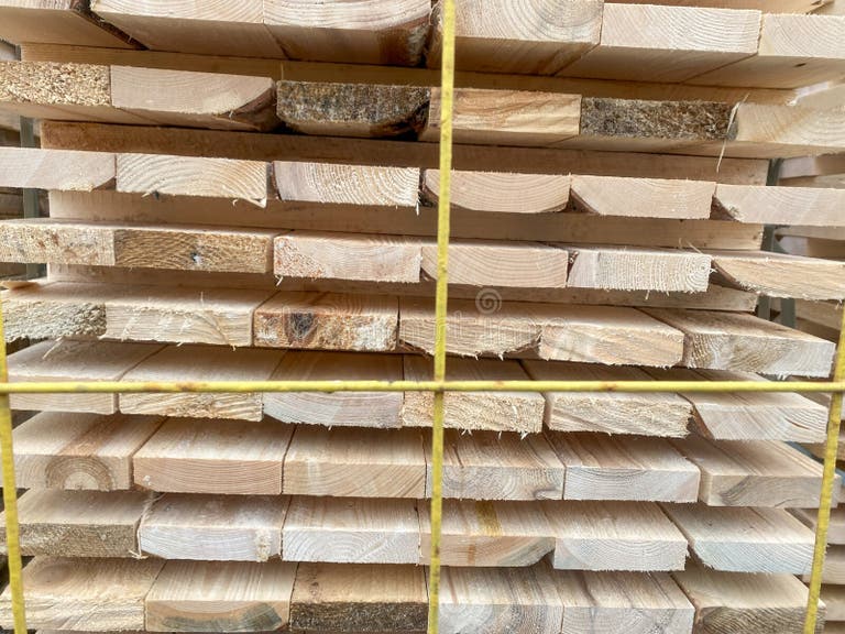 Close-up Stack of Wooden Planks Stacked in One Place for Construction ...