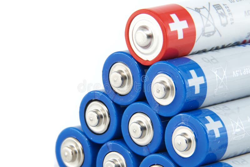 Close-up of Stacked AA Batteries Showing the Positive Terminals Stock ...