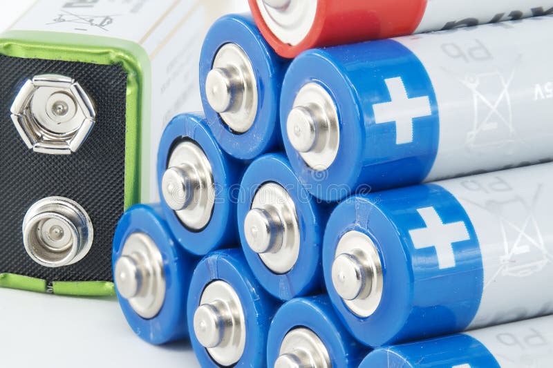 Close-up of Stacked AA Batteries Showing the Positive Terminals Stock ...