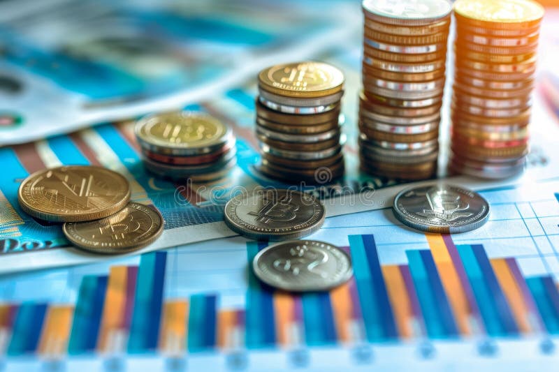 Close-up of Stacked Coins on a Financial Chart with a Focus on Budget ...