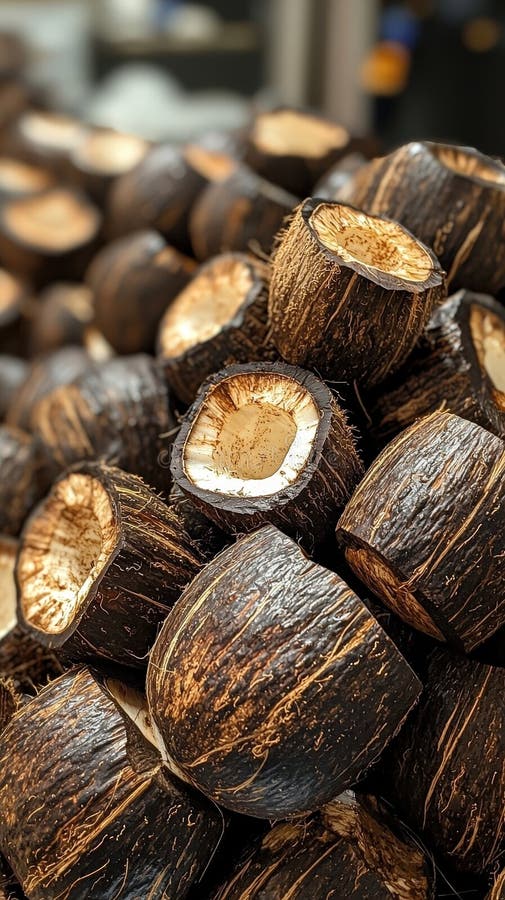 Close-up of Stacked Dried Coconut Shells with Textured Surfaces Stock ...