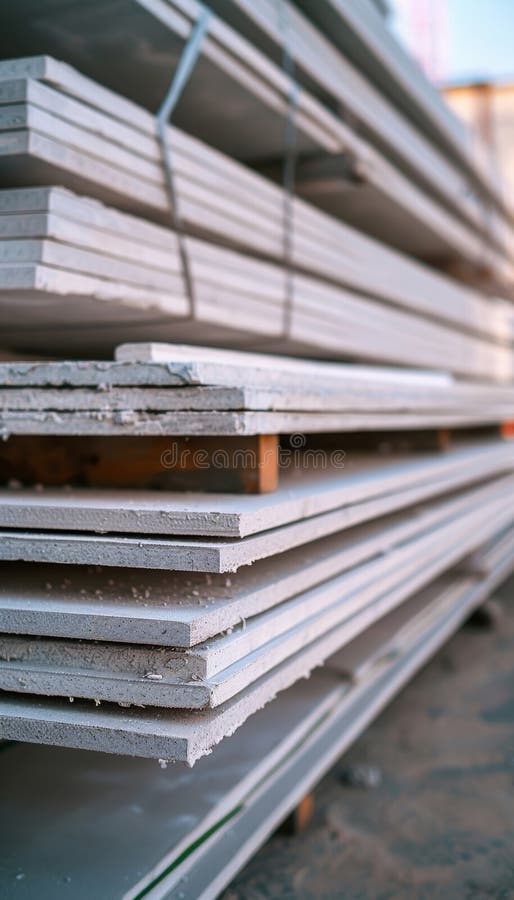 Close Up of Stacked Drywall Sheets Highlighting Construction Progress ...