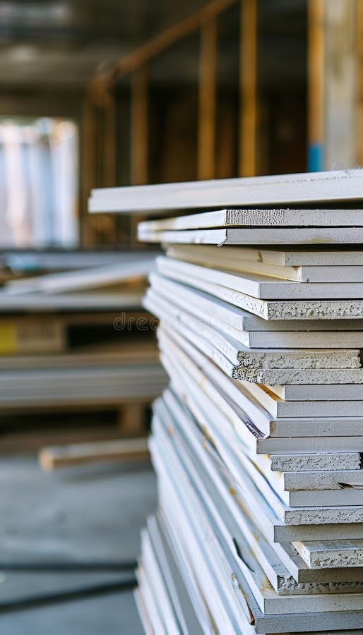 Close Up of Stacked Drywall Sheets Highlighting Construction Progress ...