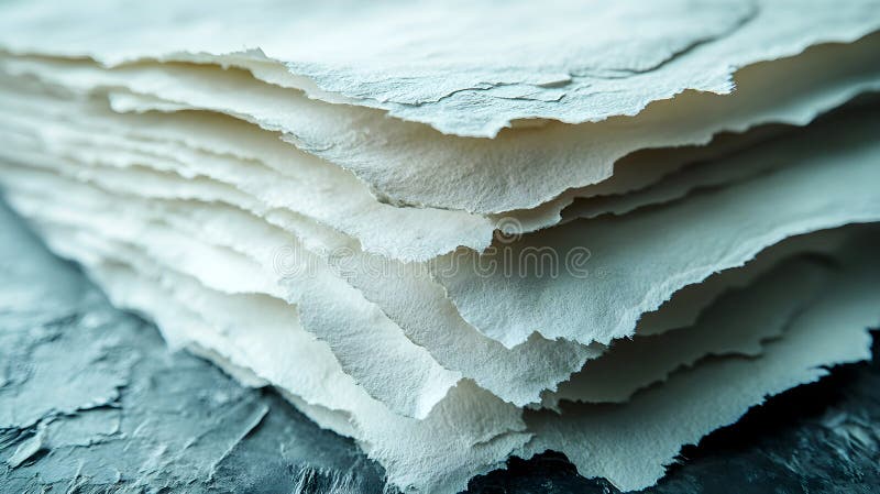 Close-up of Stacked Handmade Paper with Rough, Torn Edges and a ...
