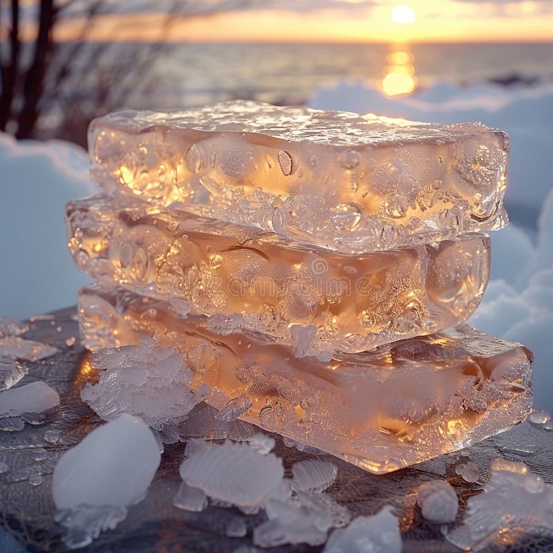 Stacked Ice Blocks at Sunset Stock Illustration - Illustration of ...