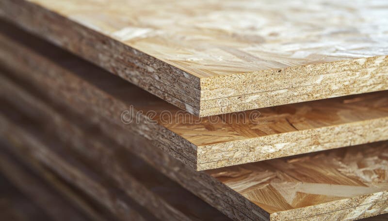 Close-up of Stacked Oriented Strand Board Sheets in a Workshop ...