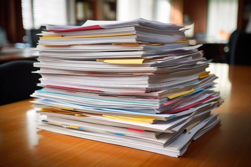 Close-up of Stacked Paper Documents on a Desk Stock Image - Image of ...