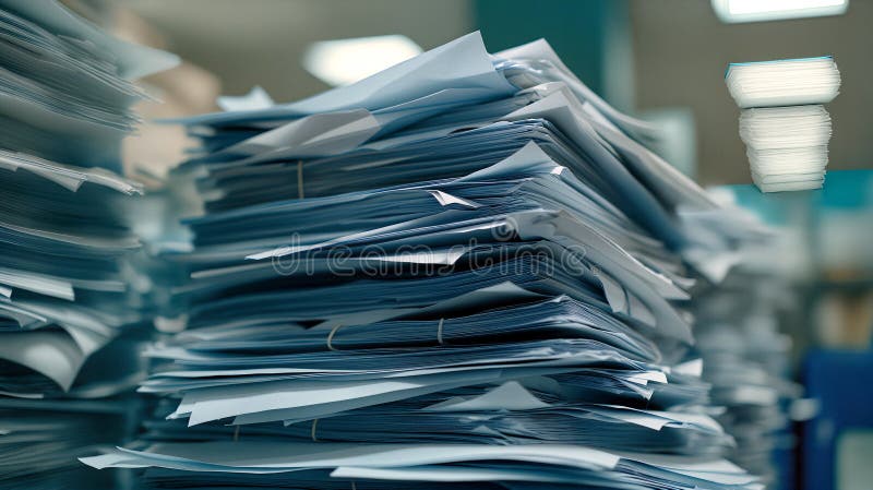 Close-Up of Stacked Paperwork in Office Setting Stock Photo - Image of ...
