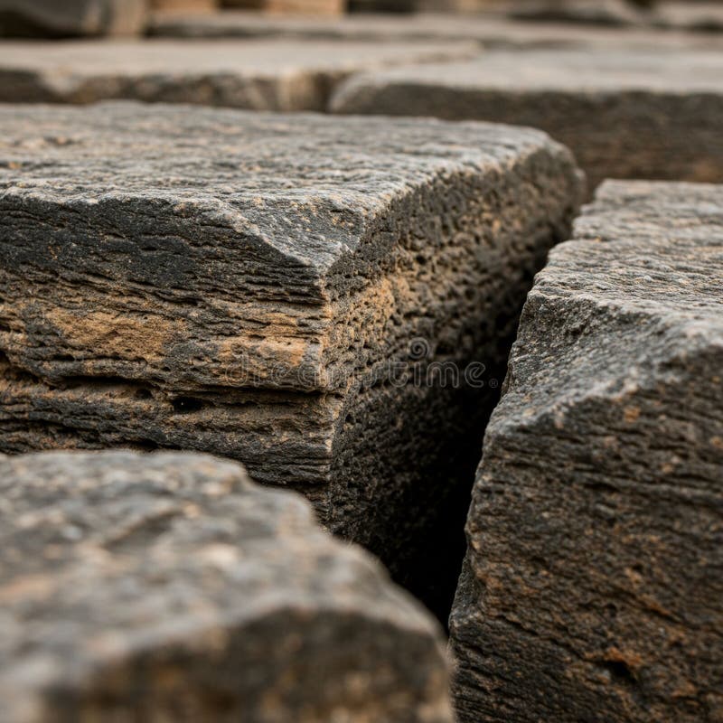 Close-up of Stacked, Rectangular Basalt Stones with a Rough, Textured ...
