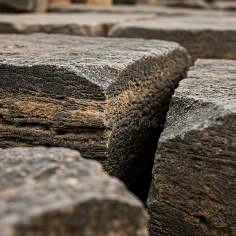 Close-up of Stacked, Rectangular Basalt Stones with a Rough, Textured ...