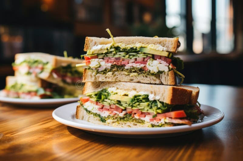 Close-up of Stacked Sandwiches on a Wooden Table Stock Photo - Image of ...