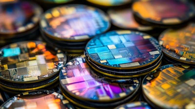 Close-up of Stacked Semiconductor Wafers with Complex Circuitry Stock ...
