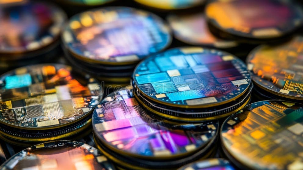 Close-up of Stacked Semiconductor Wafers with Complex Circuitry Stock ...