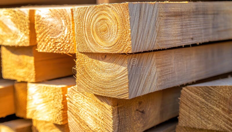 Stack of Square Logs Creating a Wooden Background in the Sunlight Stock ...