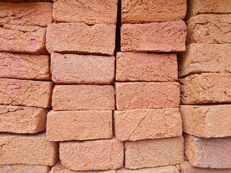Close-up of Stacked Traditional Clay Bricks for Construction - Rustic ...