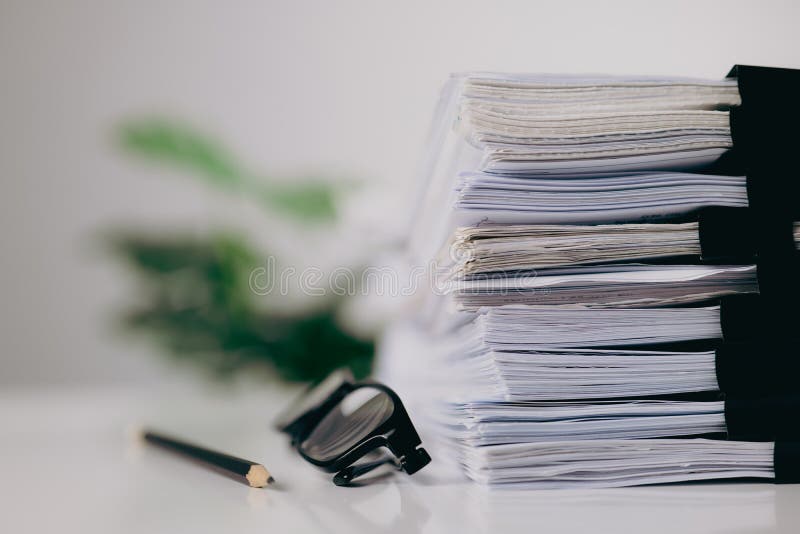 Close-up Stacking of Office Working Document with Paper Clip Folder on ...