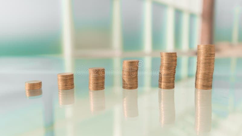 Close Up. Stacks of Coins on the Bank Table Stock Image - Image of ...