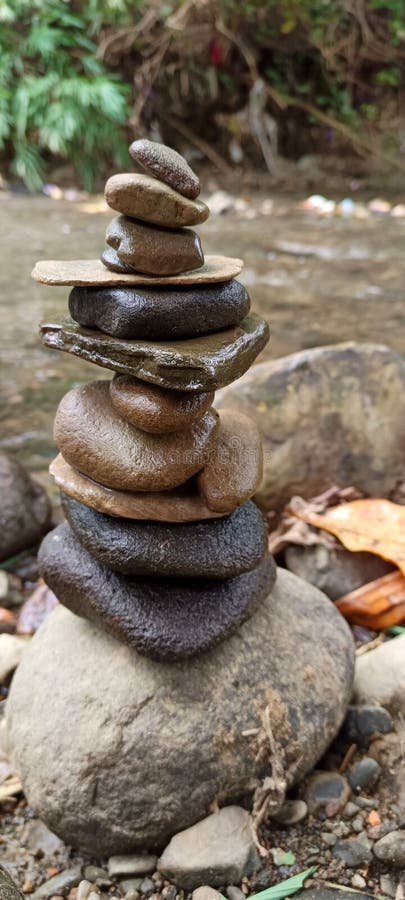 Close Up of Stacks of Rocks on the River Bank Stock Image - Image of ...