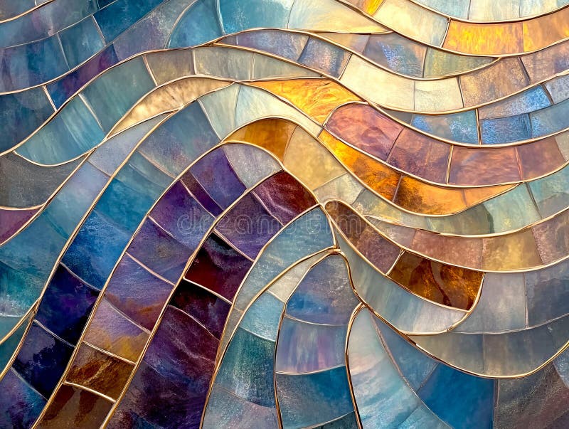 A Close Up of a Stained Glass Window with a Wave Pattern Stock Image ...