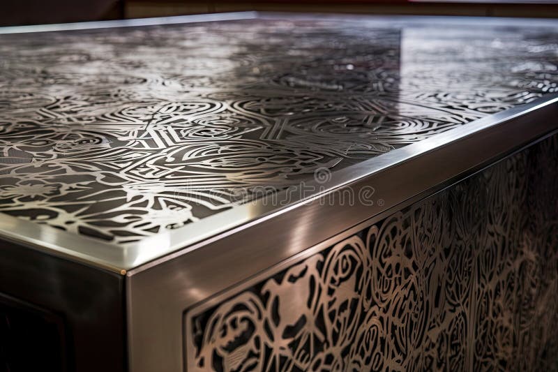 Close-up of Stainless Steel Countertop with Intricate Patterns and ...