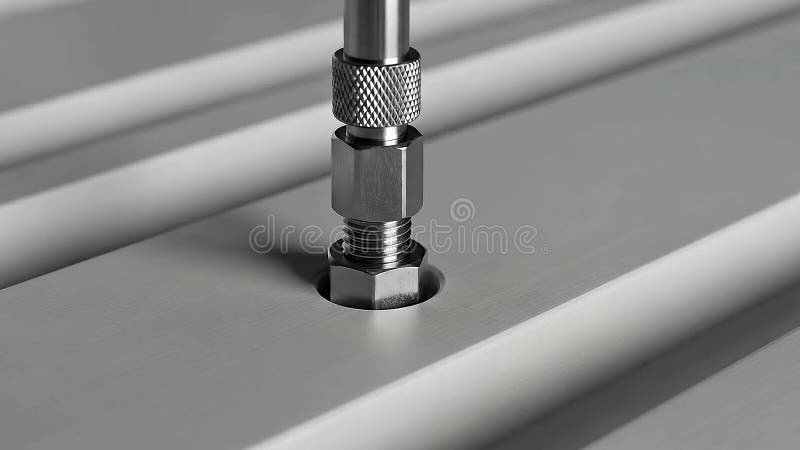 Close Up Stainless Steel Fitting with Silver Bolt and Nut Securing ...
