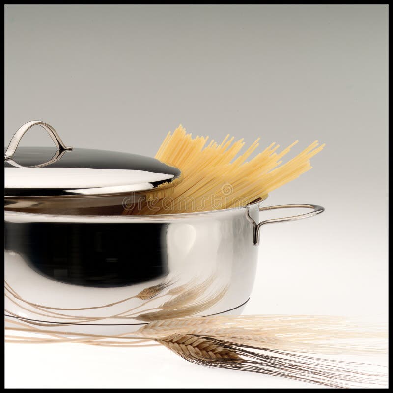 Close-up of a Stainless Steel Pot and Spaghetti Inside it. Stock Image ...