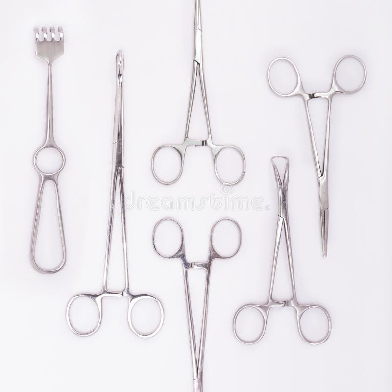 Close-up of Steel Surgical Instruments on White Background Stock Photo ...